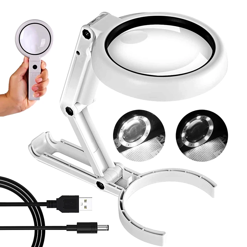 5x Main Lens 11x Double Magnification Folding Handheld Magnifying Glass ...