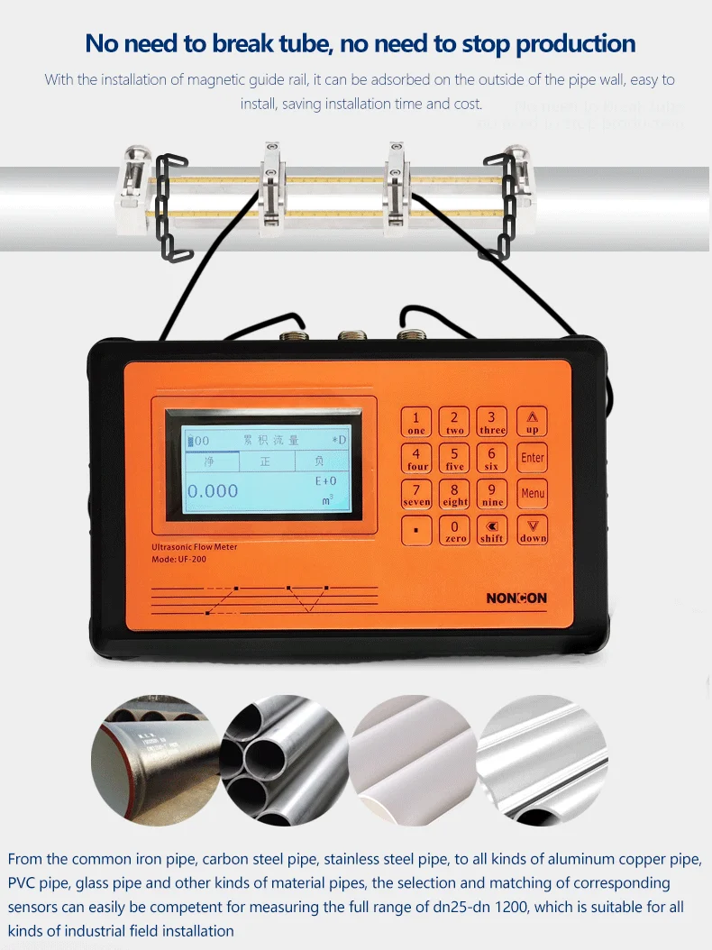 UF 200 Portable Liquid Water Ultrasonic Fuel Flow Meter