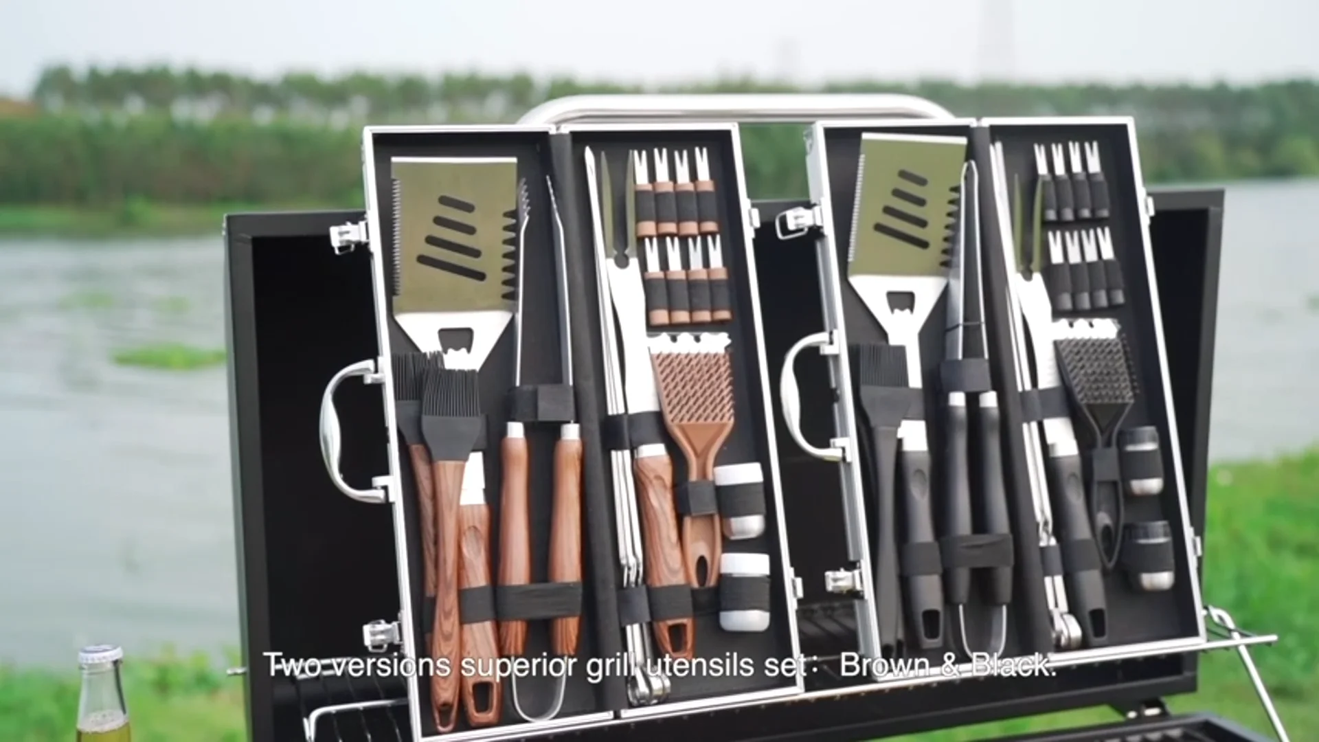 Complete Bbq Accessories In Aluminum Case Wood Handle 24pcs Bbq Tools ...