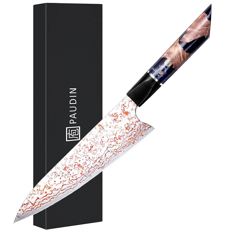 Ti1 Oem 8 Inch Chefs Knife 67 Layers Vg10 Copper Damascus Steel Blade ...