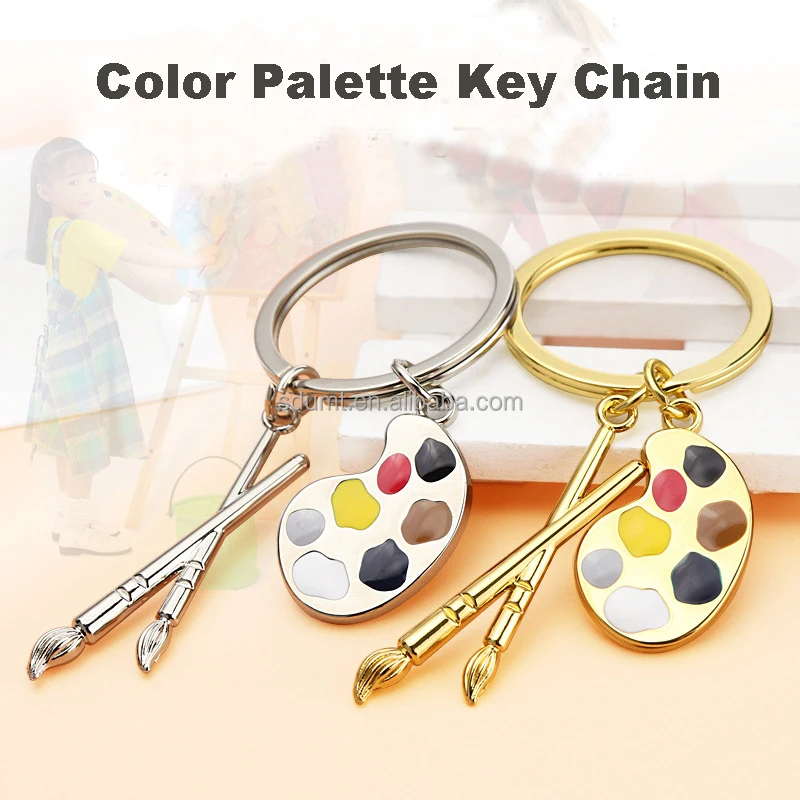 Creative Metal Keychain Custom Logo Palette Brush Keyring Painting Art ...