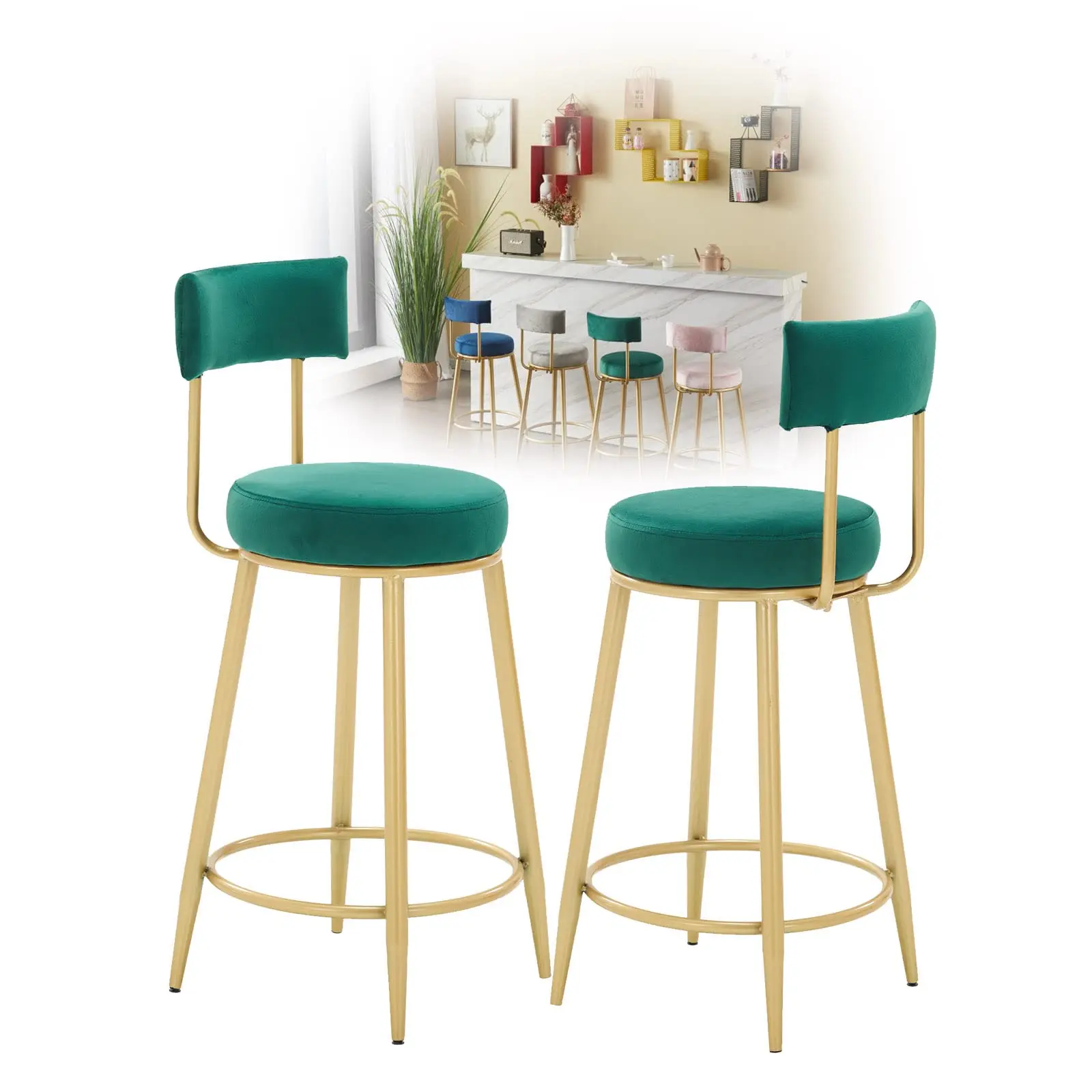 Modern Metal Bar Stool Chair Furniture High-leg Counter Gold Frame With ...