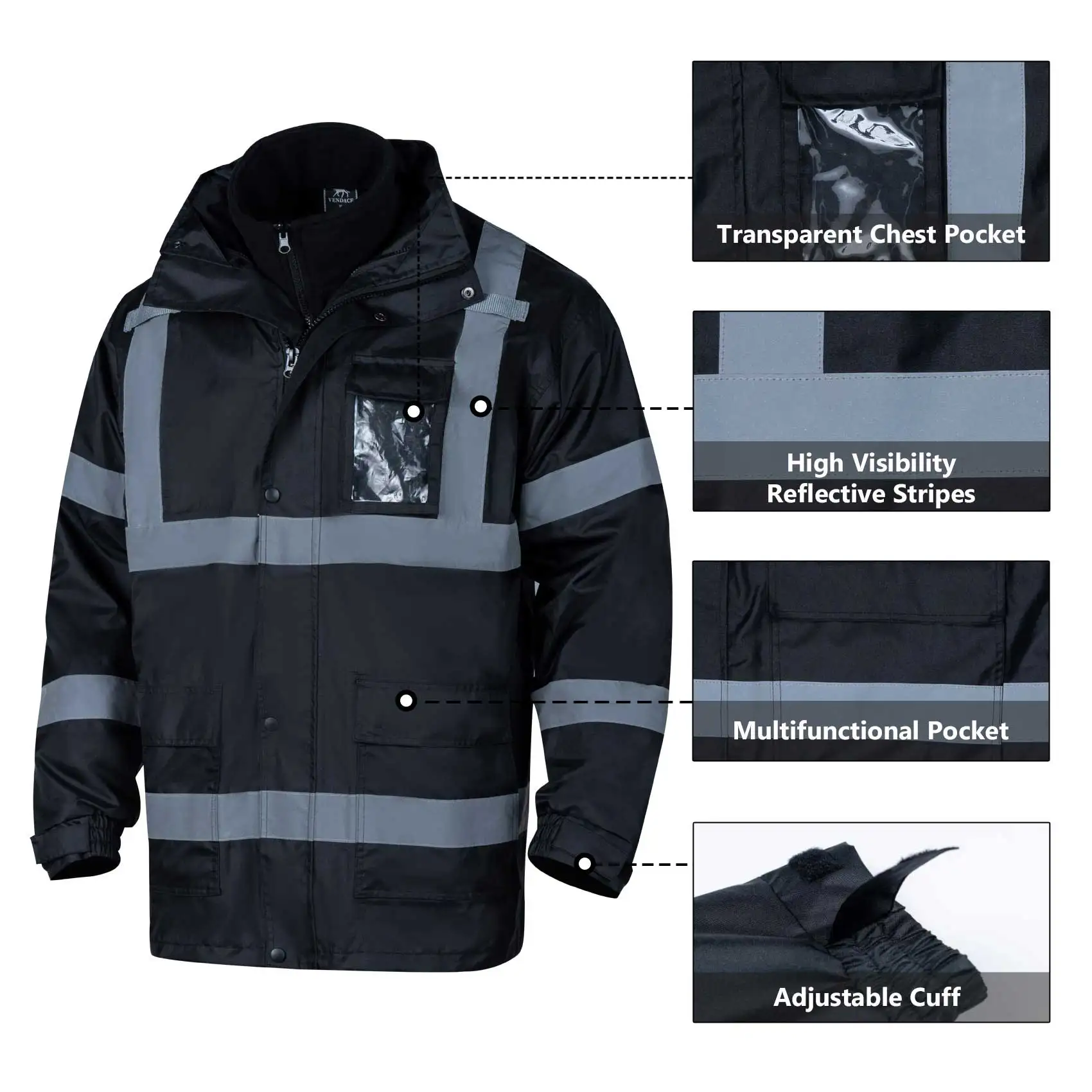 ANSI CE Men's Class 3 Hi Vis 3-in-1 Winter Jacket Waterproof Reflective ...