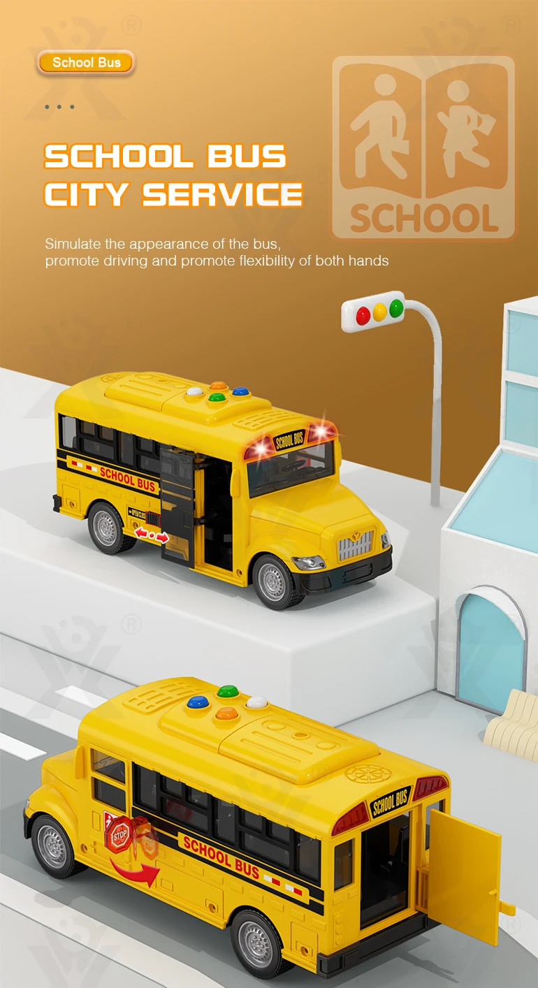 Chengji Plastic School Bus Toy 1:20 Scale Can Open Door Friction School ...