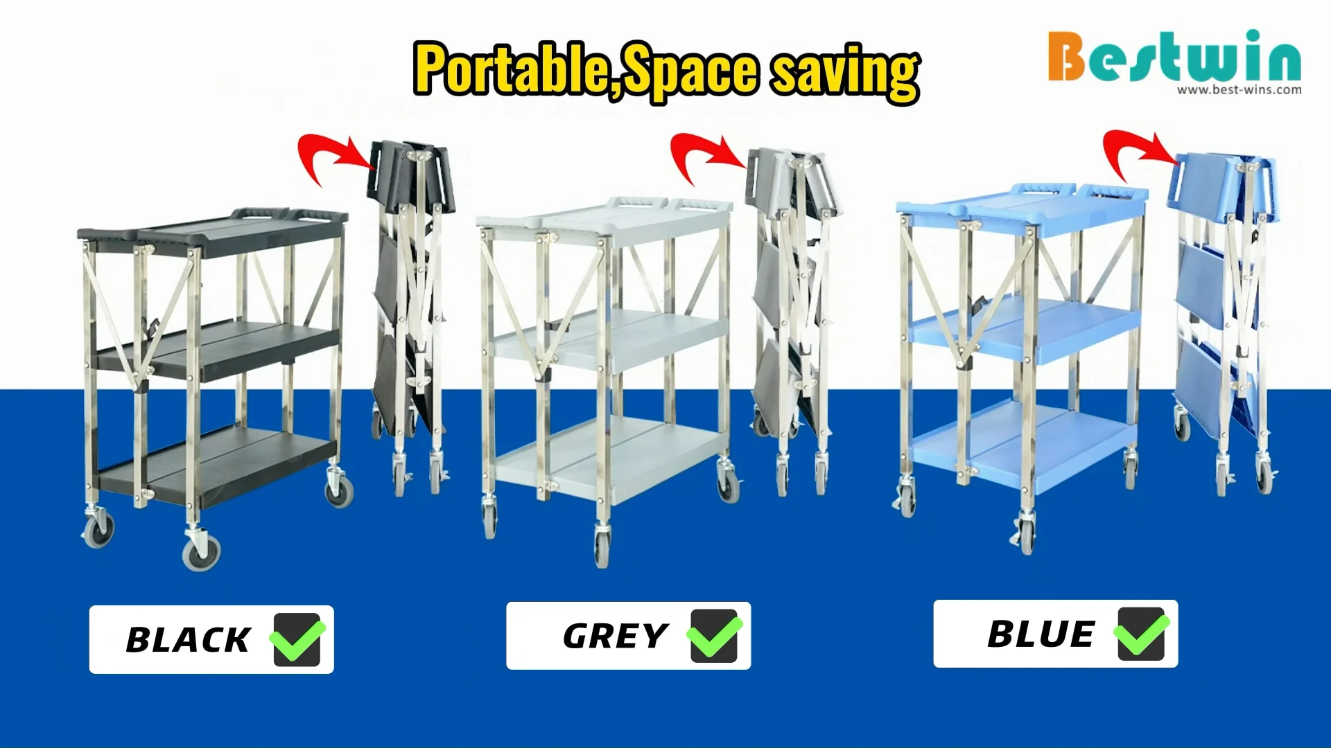 Heavy Duty Foldable Utility Cart Kitchen Hotel Restaurant Hospital ...