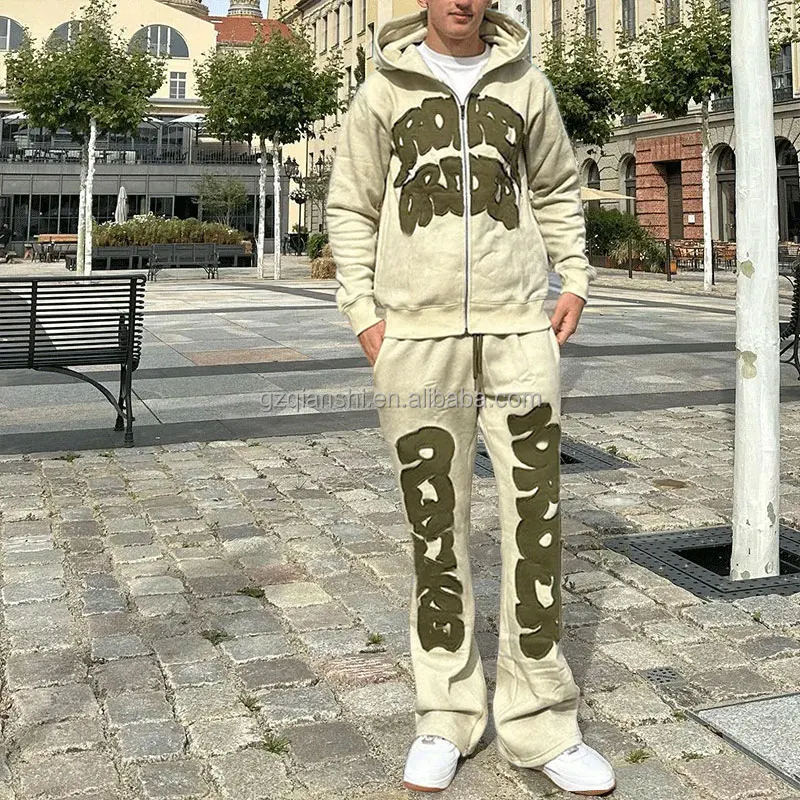 Custom High Quality Acid Wash Flared Sweat Pants Men Hoodies