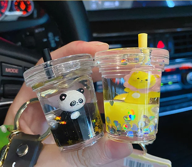 Cartoon Bubble Boba Milk Tea Keychain Cute Liquid Keychain Ladies ...