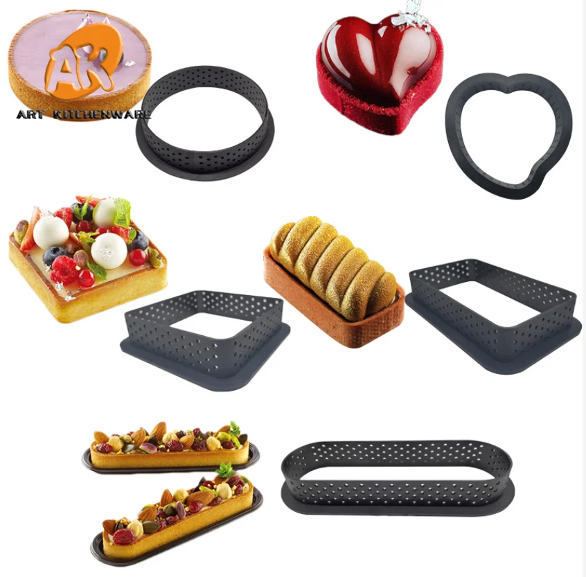 Ak Heat-resistant Plastic Tart Ring Non-stick Perforated Cake Mousse ...
