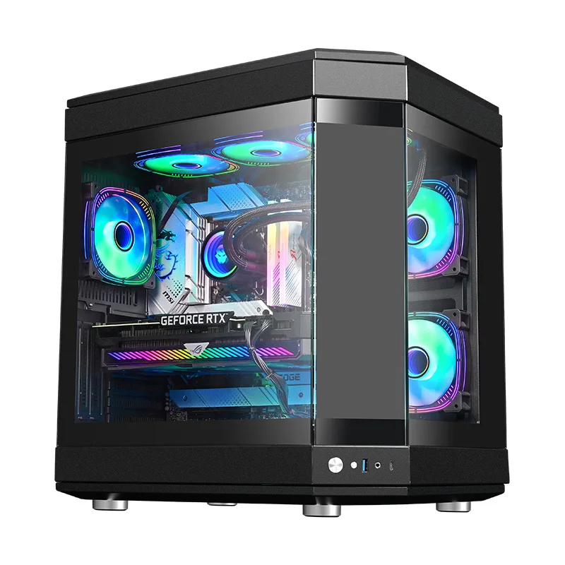 Double Tempered Glass ATX Gaming Computer Cases With Screen Cheap Cube ...