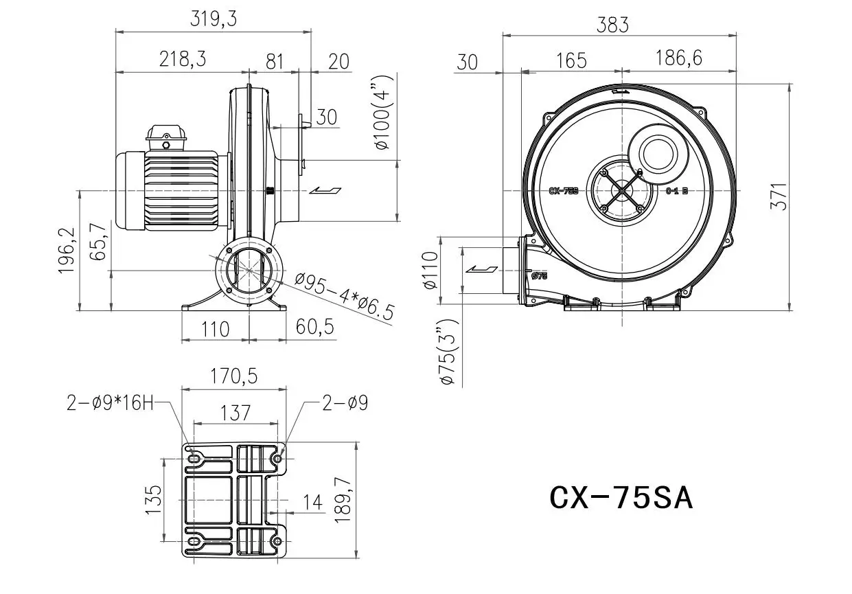 220V CX-75SA 400W Aluminium Electric Mini Wood Chip Blower