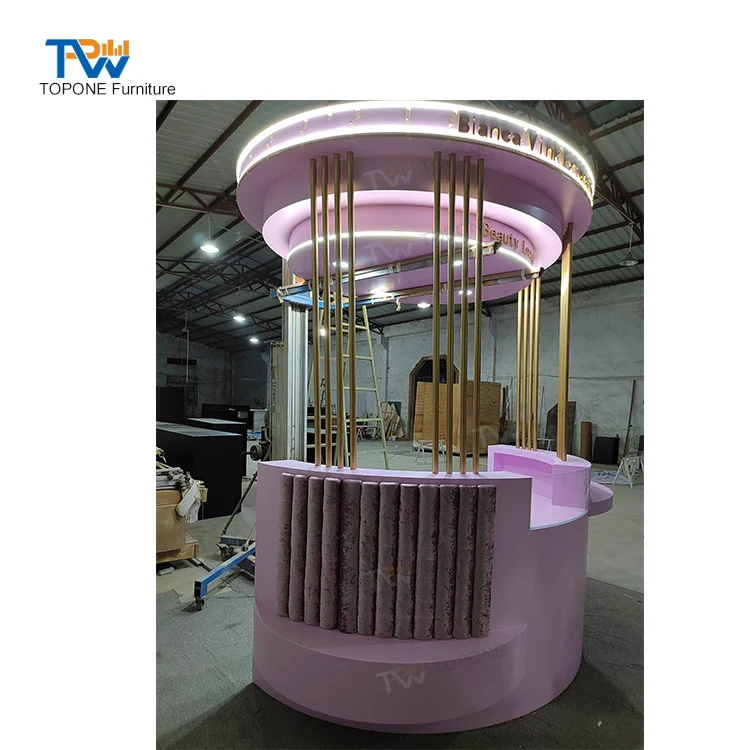 Pink Curved Reception Desk - Modern Beauty Salon Furniture