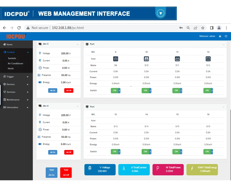 IDCPDU Smart PDU Measurement PDU 1.5U IEC C13 C19 Smart Display PDU IP used in computer center ...