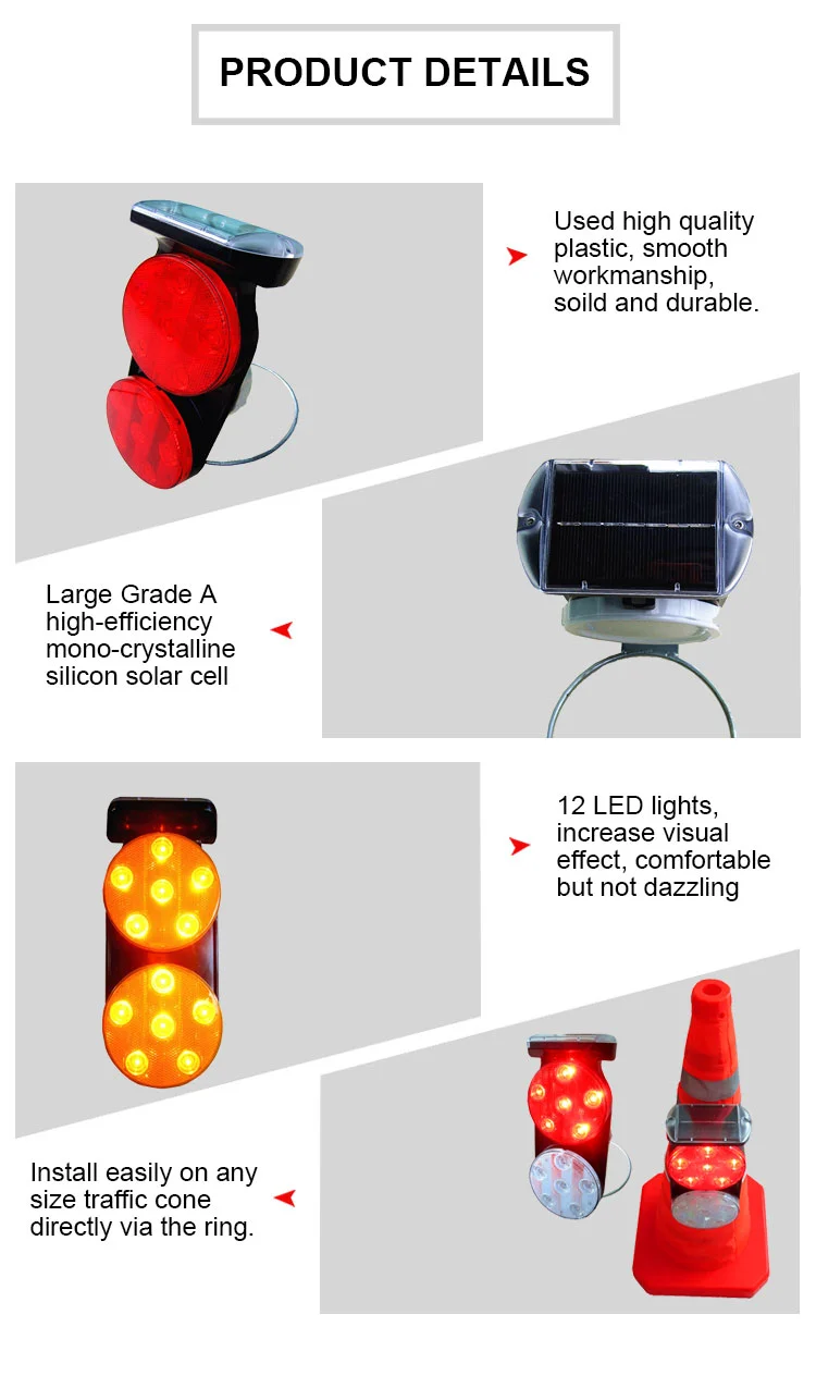 12 Led Solar Warning Light Ip66 Waterproof Traffic Waning Light Road ...