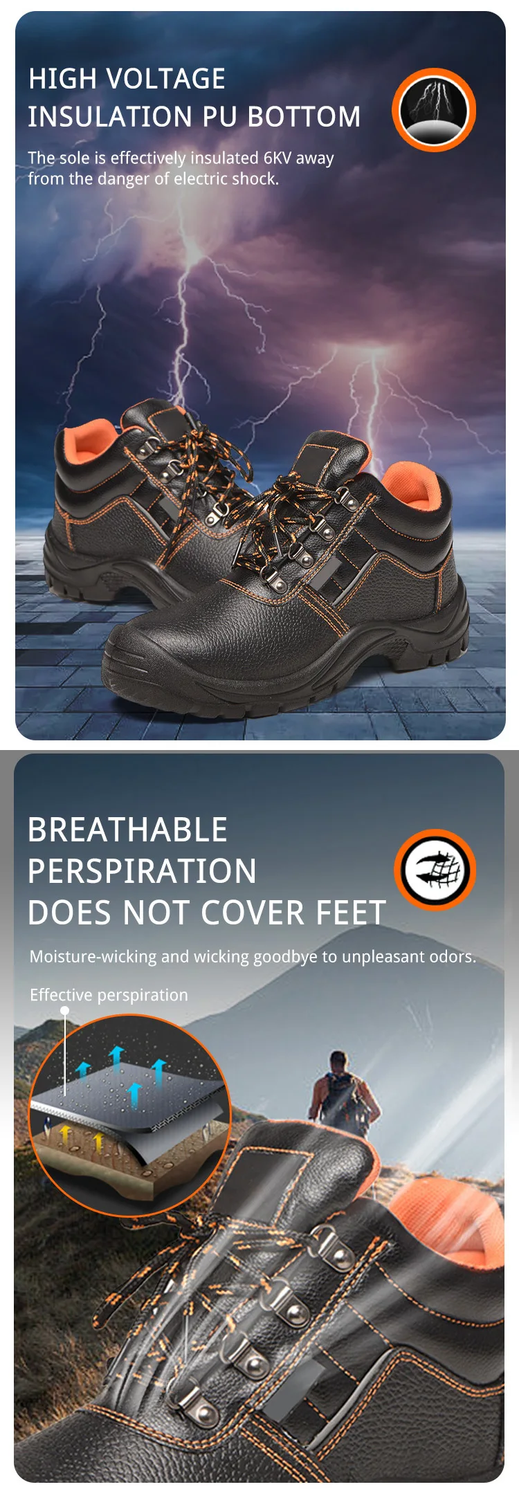 GENUINE LEATHER HIGH CUT SAFETY SHOE CLASSIC DESIGN ANTI-SMASH ANI ...