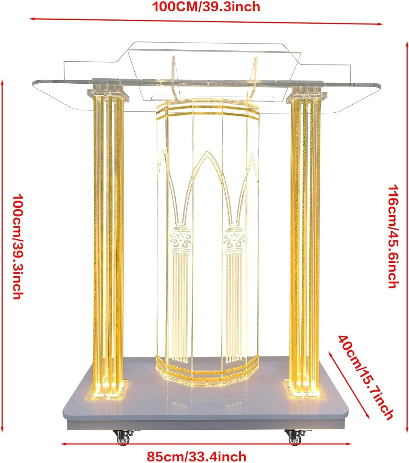 Church Podium With Led Lighting,Acrylic Pulpit On Wheels - 46 ...