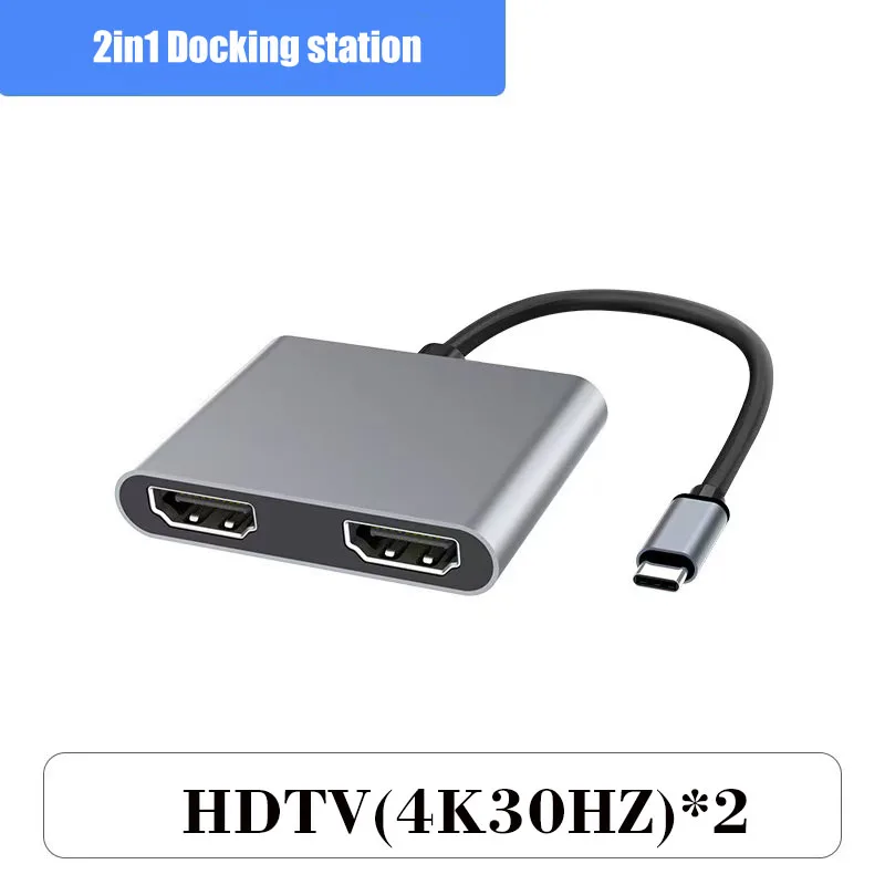 Hot Sell 2 in 1 Type-C Hub to Dual HDTV 4K Dual Screen Expansion Type C ...
