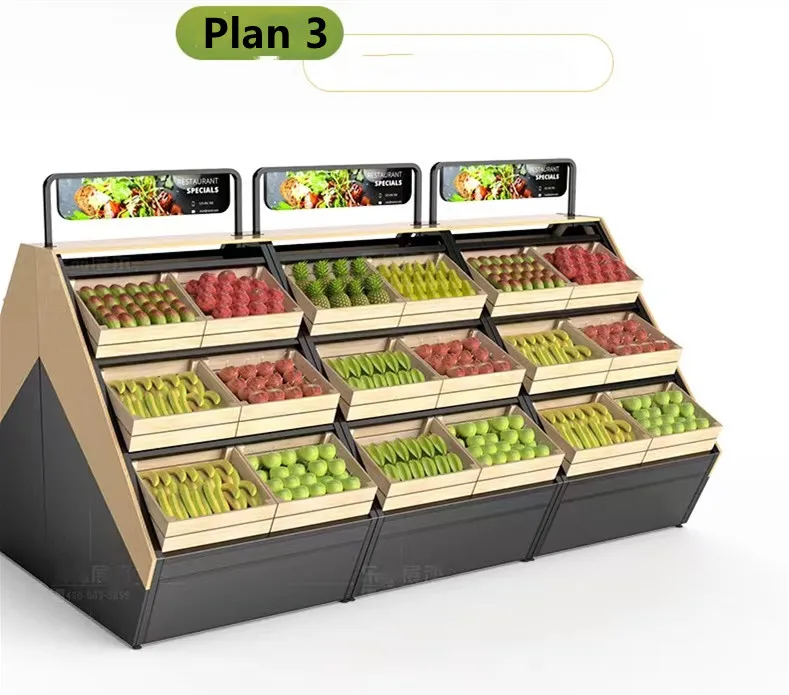 Commercial 3 Tier Wooden&steel Fruit Vegetable Storage Basket Stand ...