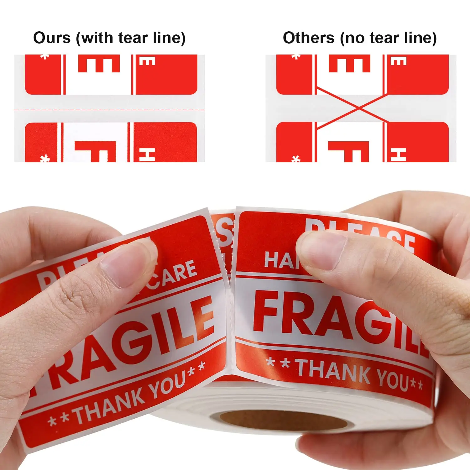 Red Waterproof Scratch-Off Fragile Warning Adhesive Paper Roll Stickers ...