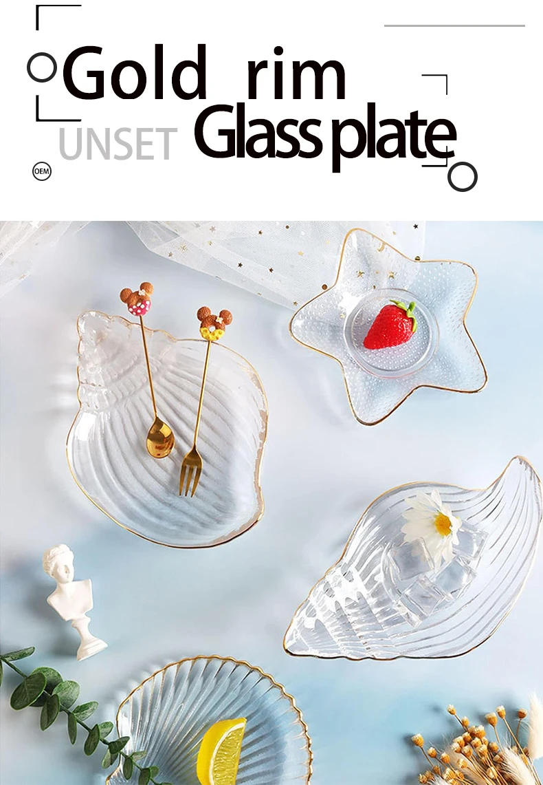 Transparent Mussel Glass Plate for Kitchenware Thickened Fruit Seashell ...