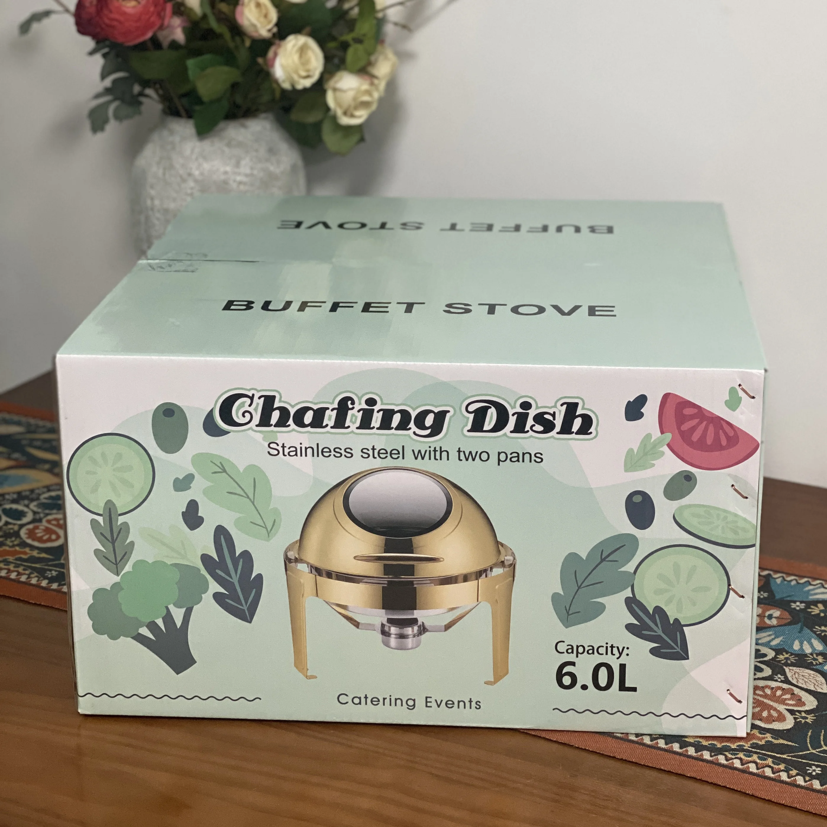 Restaurant 6l Golden Roll Top Round Buffet Stove Without Window ...