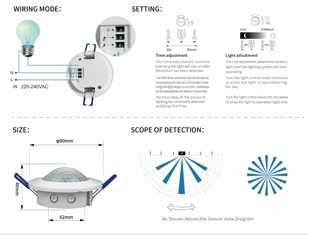 New Model Flushed Mount 12v 24v 110v 220v Infrared Human Detector Pir ...
