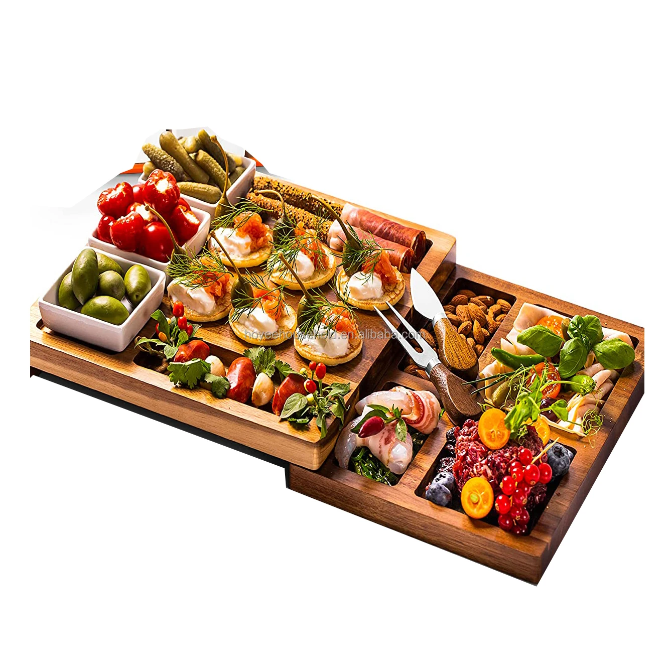 Acacia Wood Large Charcuterie Board Set Compact Swivel Cheese Board Set ...