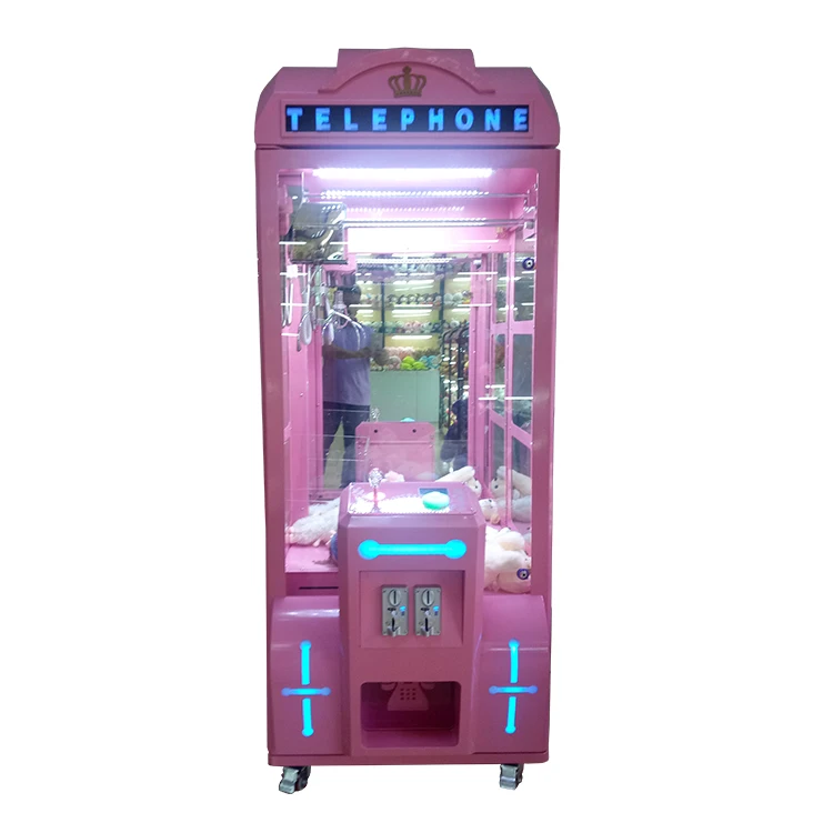 Cute Phone Booth Full Metal Cabinet Toy Crane Plush Claw Doll Vending ...