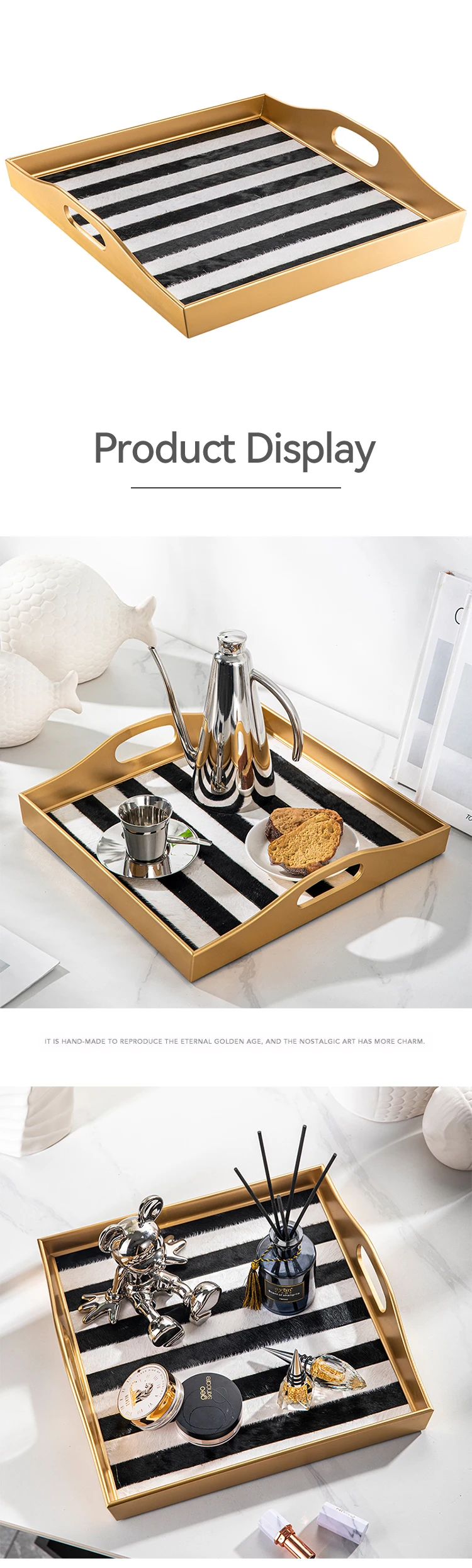 Hotel Serving Tray Customised Light Luxury Gold Solid Wood Storage Tray ...