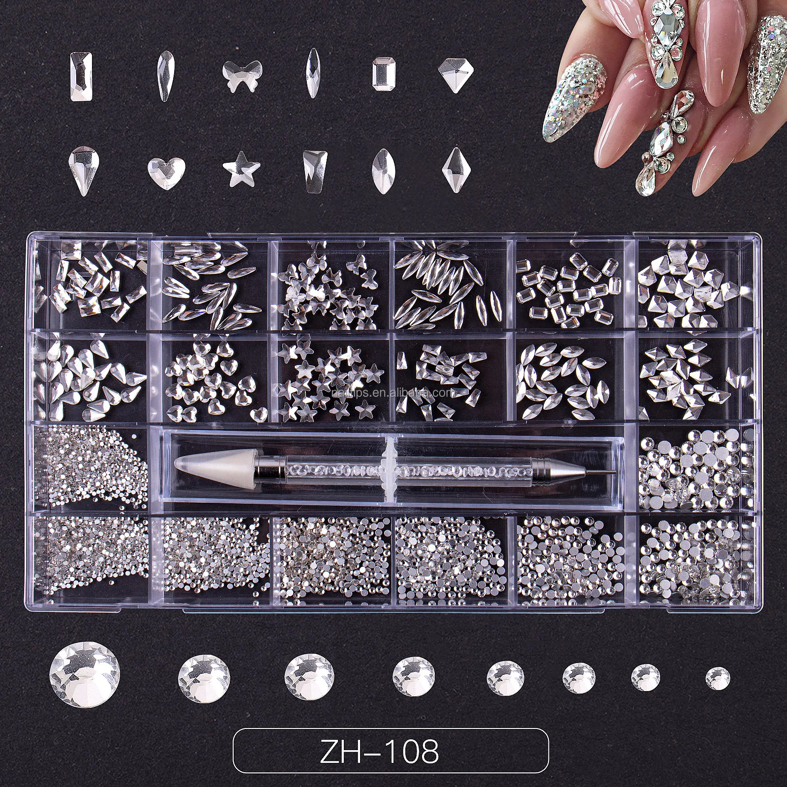 Nail Art Rhinestone Box Crystal AB Color Mix Shape Nail Diamond ...