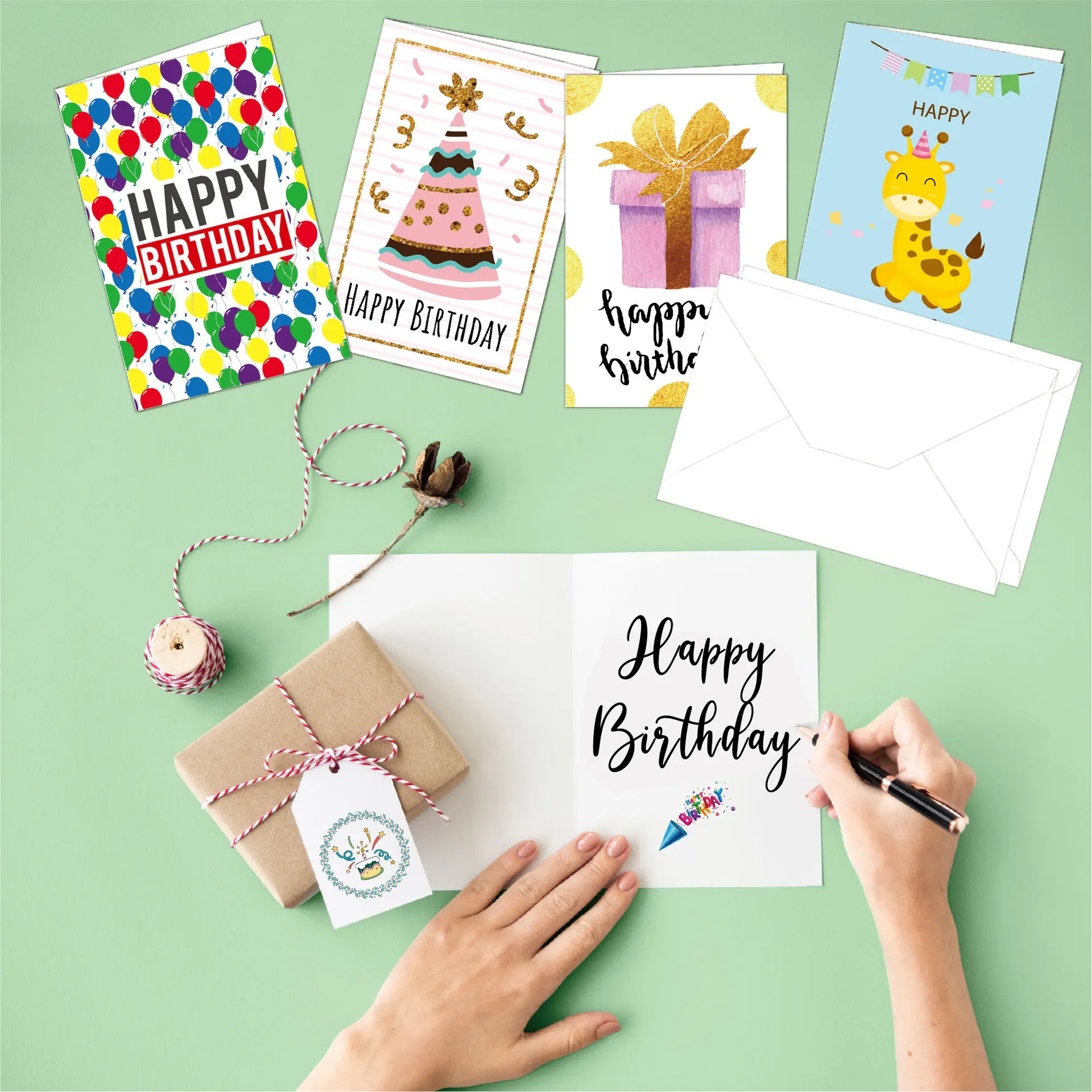 18 Cards +18 Envelopes +2 Stickers Birthday Card Set With Envelope Sticker Handwritten Happy ...