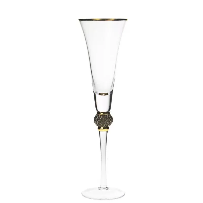 Luxury Diamond Gold Rim Goblet Crystal Glass Red Wine Glass Champagne ...