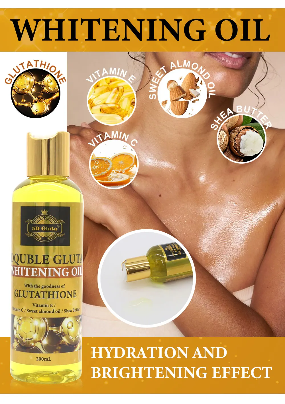 Private Label Double-Glutathione Whitening Body Oil Face Cream Dark ...