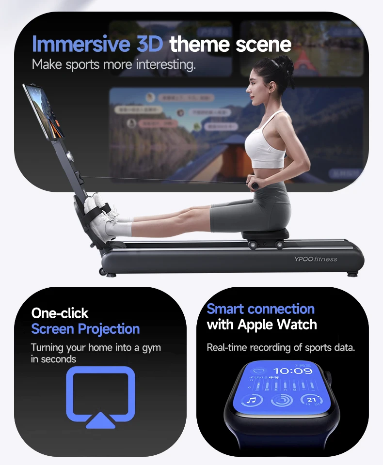 YPOO 2KG Flywheel Rowing Machine Self-generating Folding Seated New ...