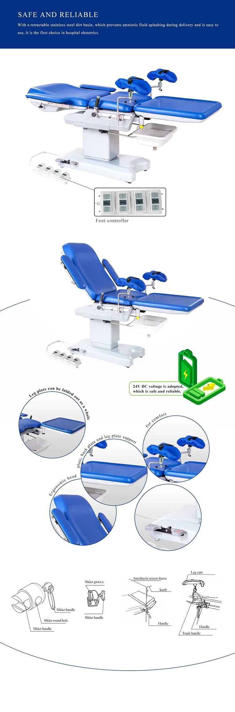 SnMOT7500A Electric Gynecological Chair 3 Sections Hydraulic Operating ...