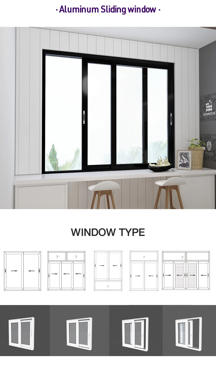 Sliding Window Drawing Non-Thermal Broken Aluminum Glass