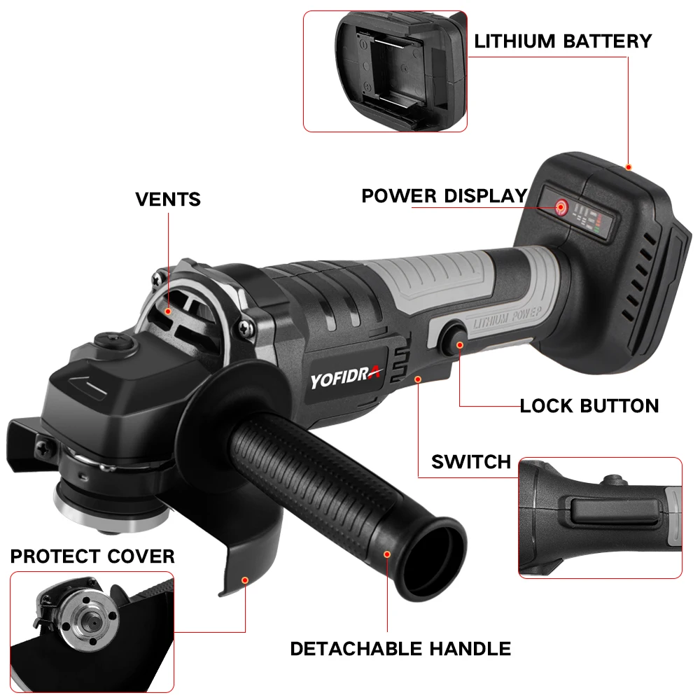 125mm Brushless Electric Angle Grinder 20000rpm Cordless Rechargeable ...