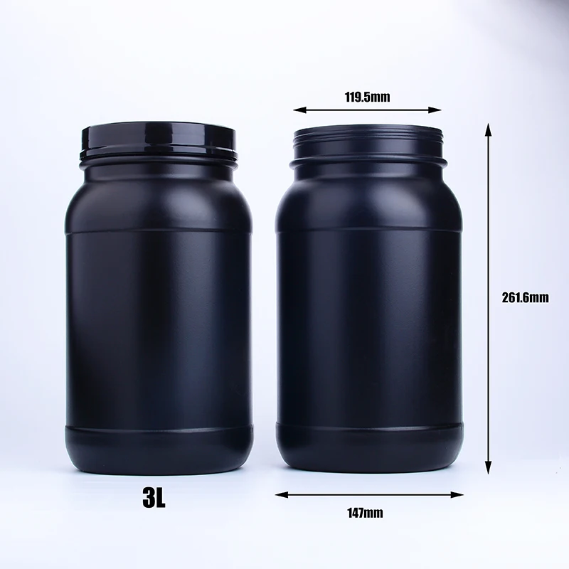 Hdpe Refillable 3000ml Plastic Whey Protein Powder Jars Black Wide ...