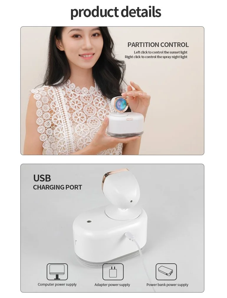2 in 1 Mini Wireless Sunset Photo Lamp Humidifier Diffuser