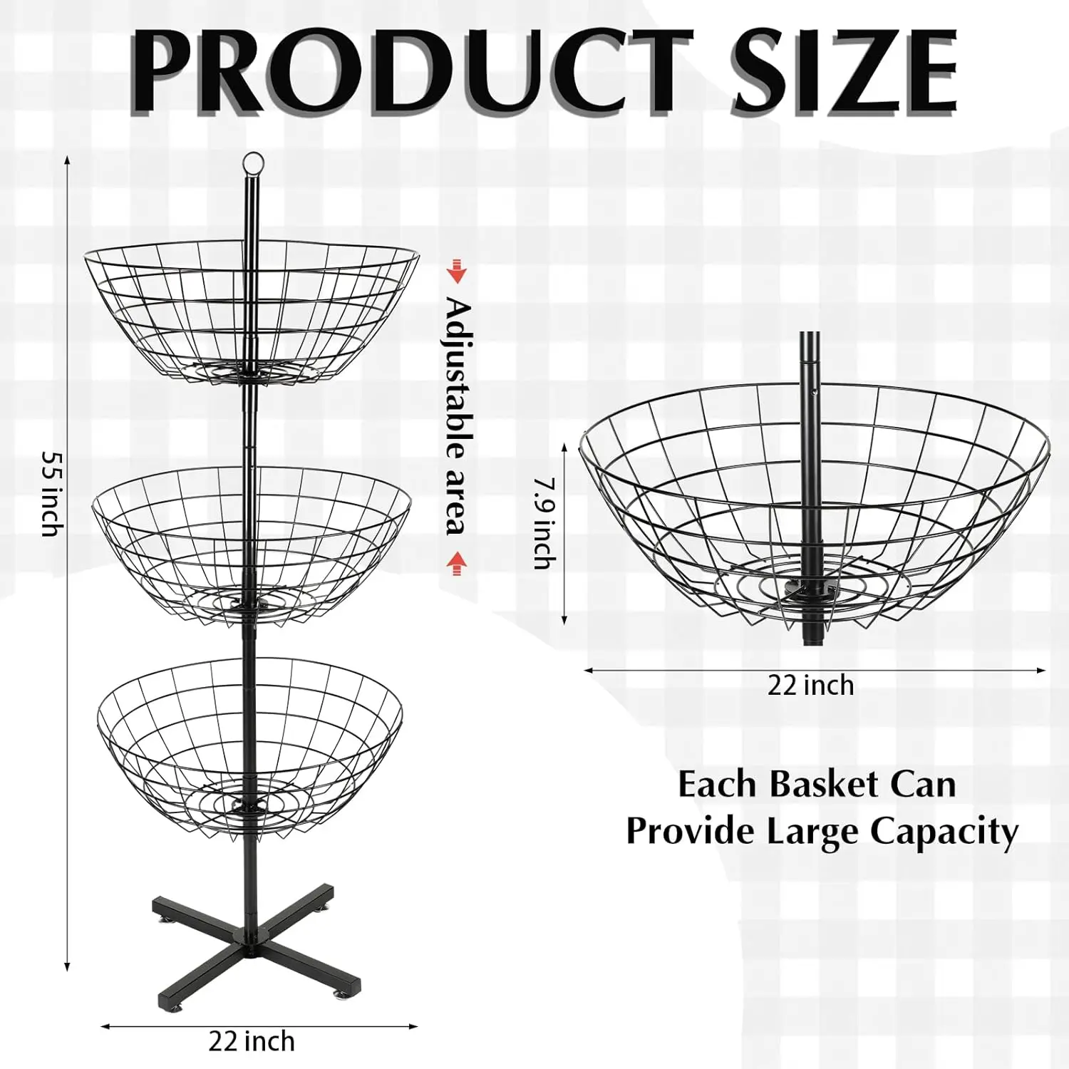 3-Tier Metal Wire Floor Spinner Toy Holder Basket Display Rack Round ...