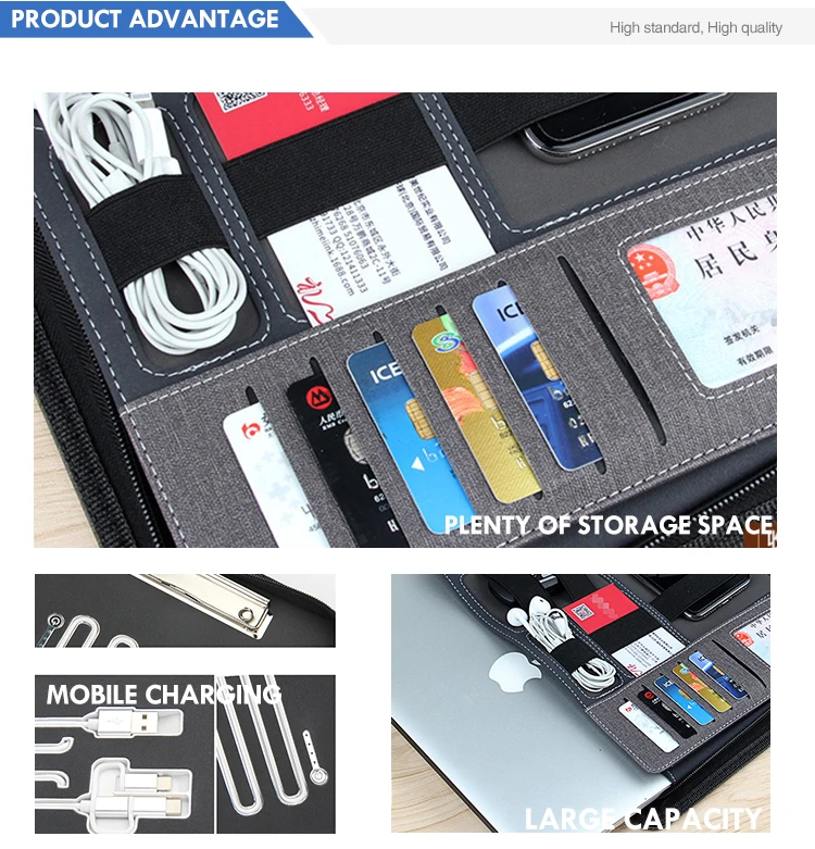 Custom Logo Zipper Diary Folder Pu Leather Notebook With Power Bank And ...
