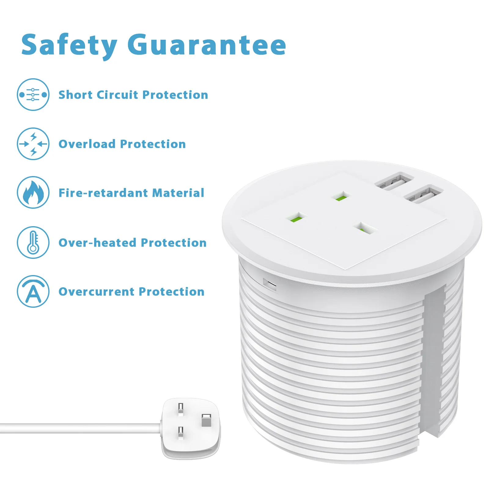Office UK Recessed Round Grommet Power Outlets Dual USB