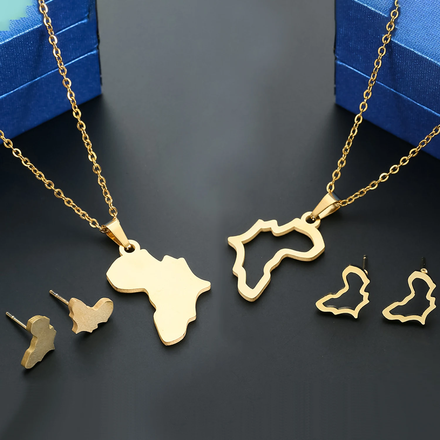 Stainless Steel Africa Map Pendant Necklace Earrings Jewelry Set for Women Girl Ethiopian ...
