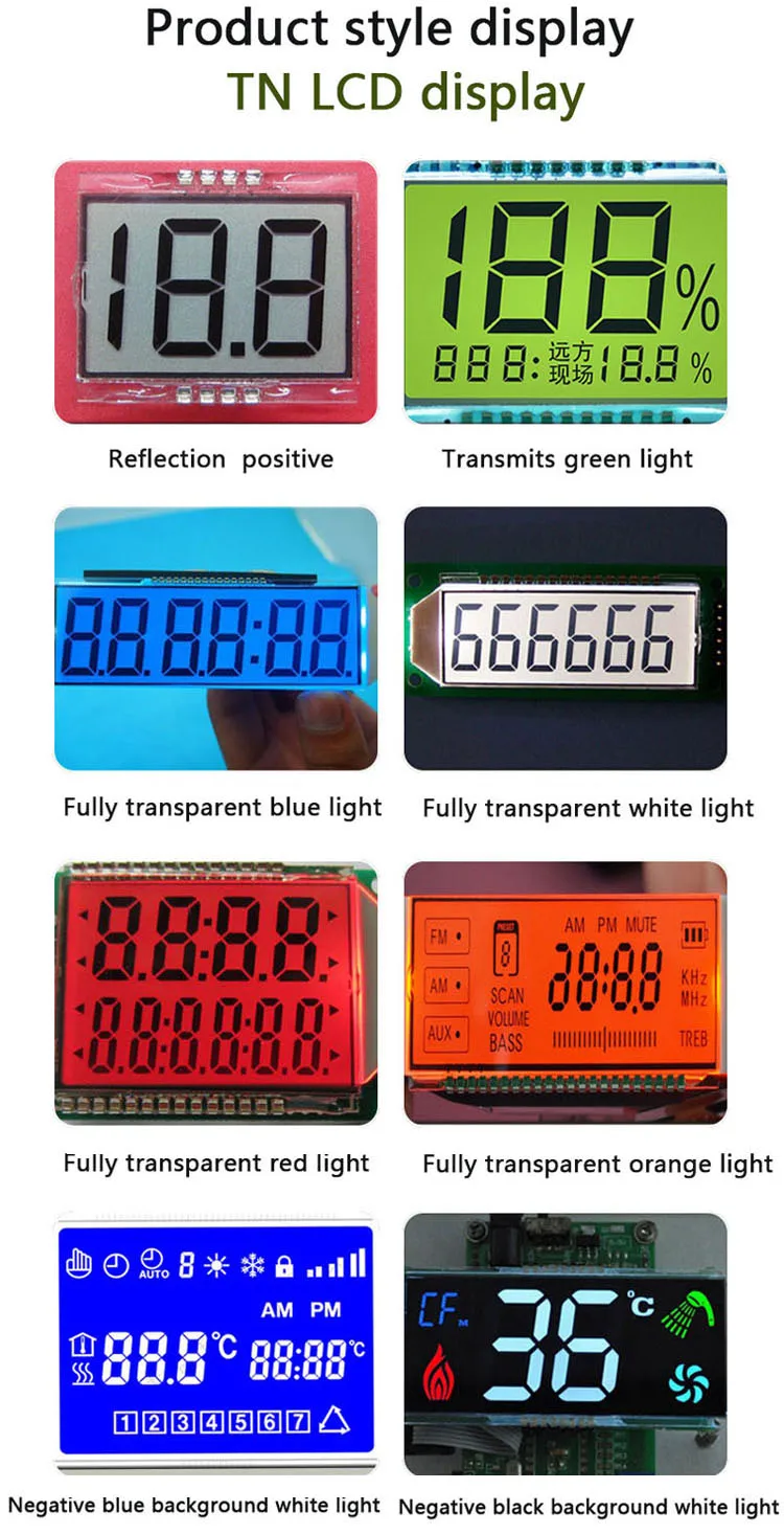 3.3V Voltage PIN Connection Positive Transflective TN Segment LCD ...