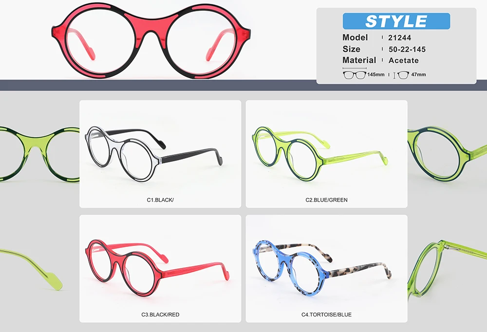 Custom Prescription Myopia Lens Eyeglasses Frame Round Lens Acetate ...