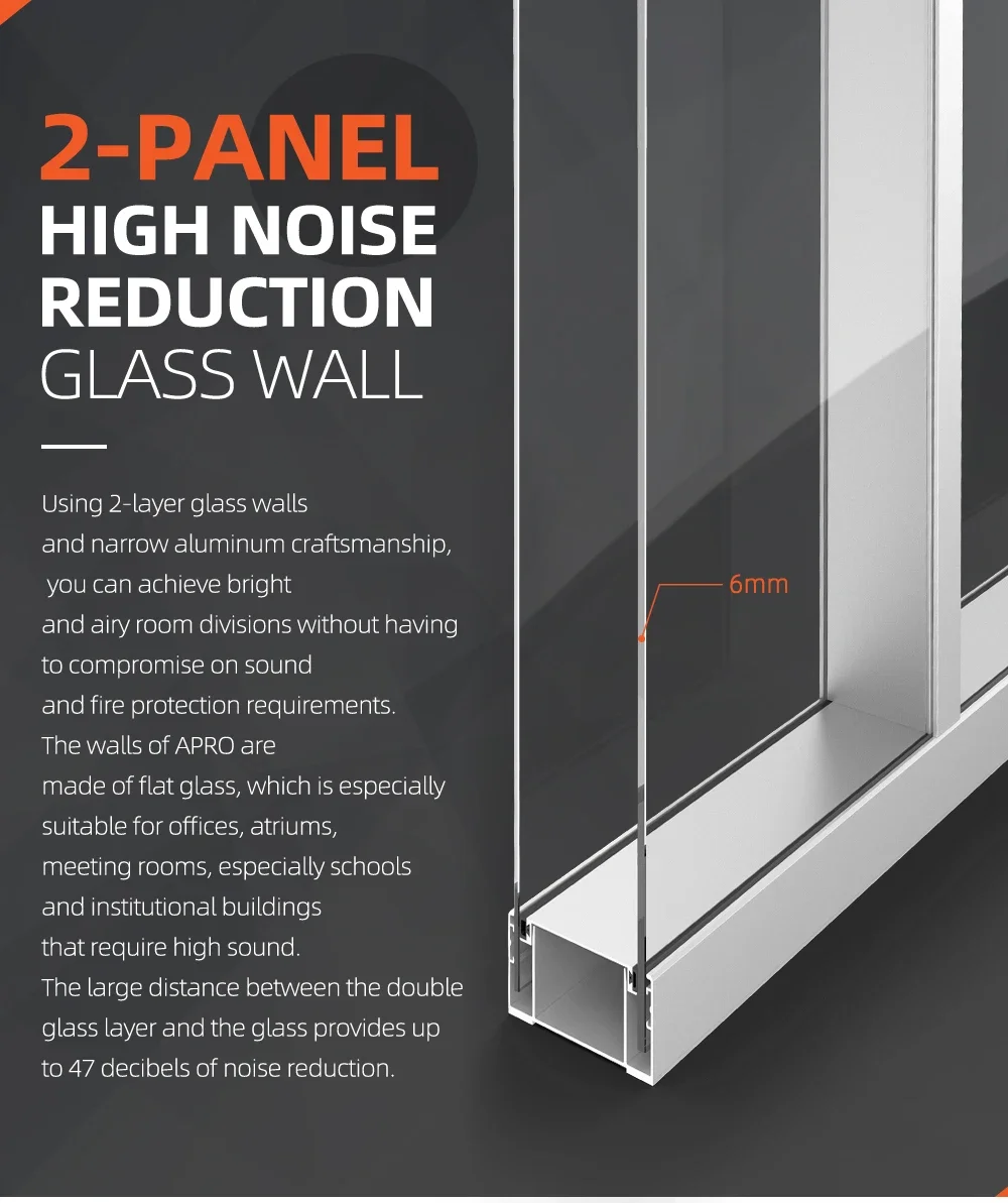Full View Office Wall Interior Partitions Room Partitions Double Layer Glass Without Aluminum ...