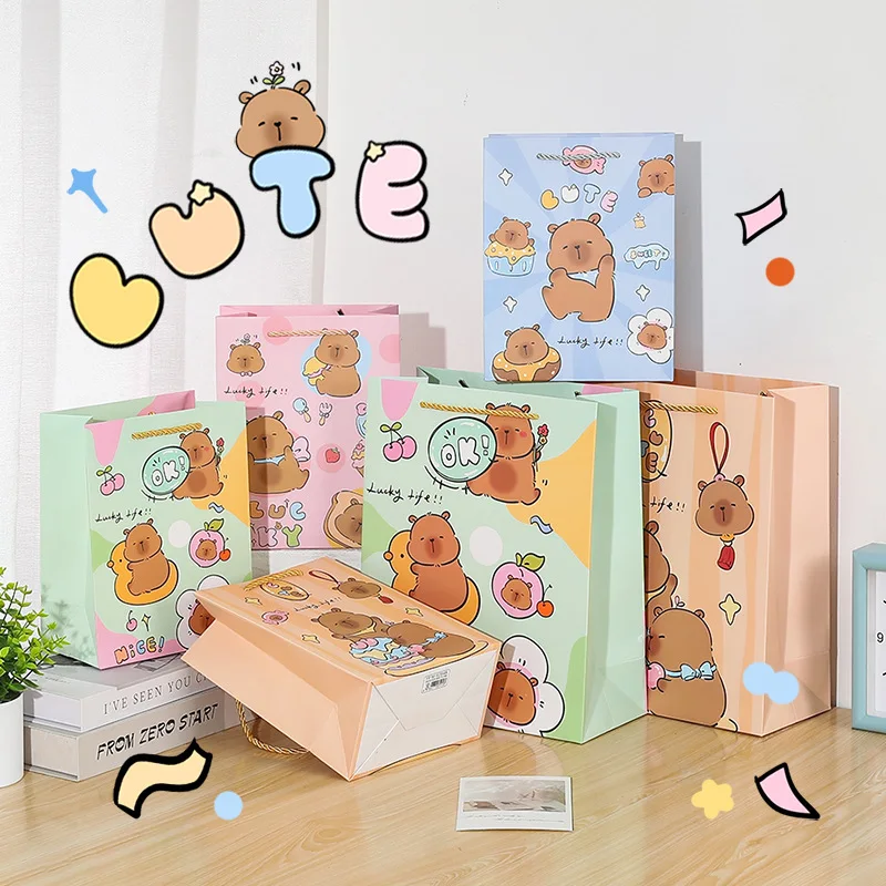 Kawaii cute cartoon capybara pattern packing gifts paper bag with ...