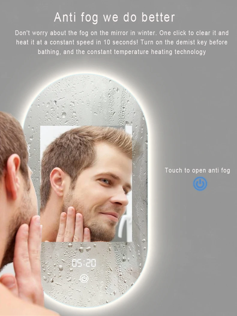 Modern Smart Bathroom Mirror with Light LED Dressing Mirror Hotel Wall ...