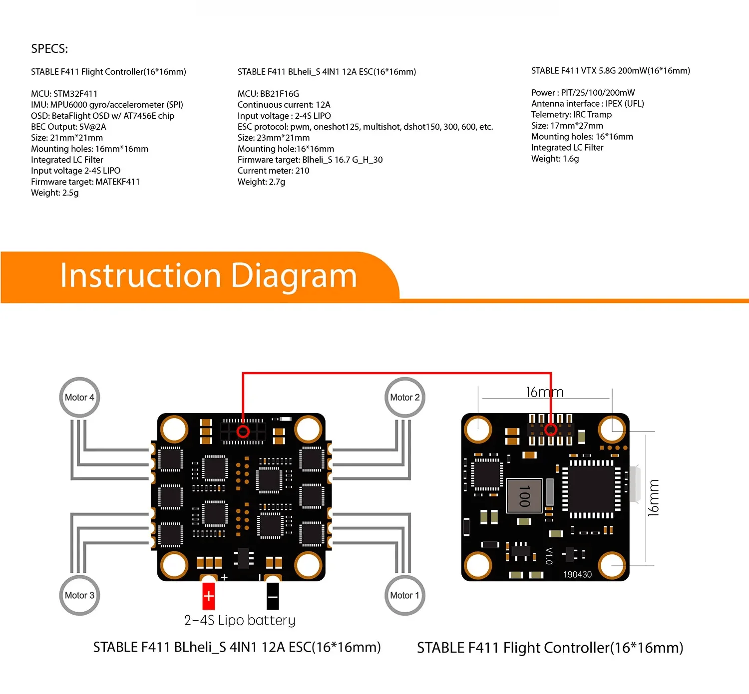 Geprc Stable F411 Electoronics All In One Esc Flight Controller 12a Esc ...