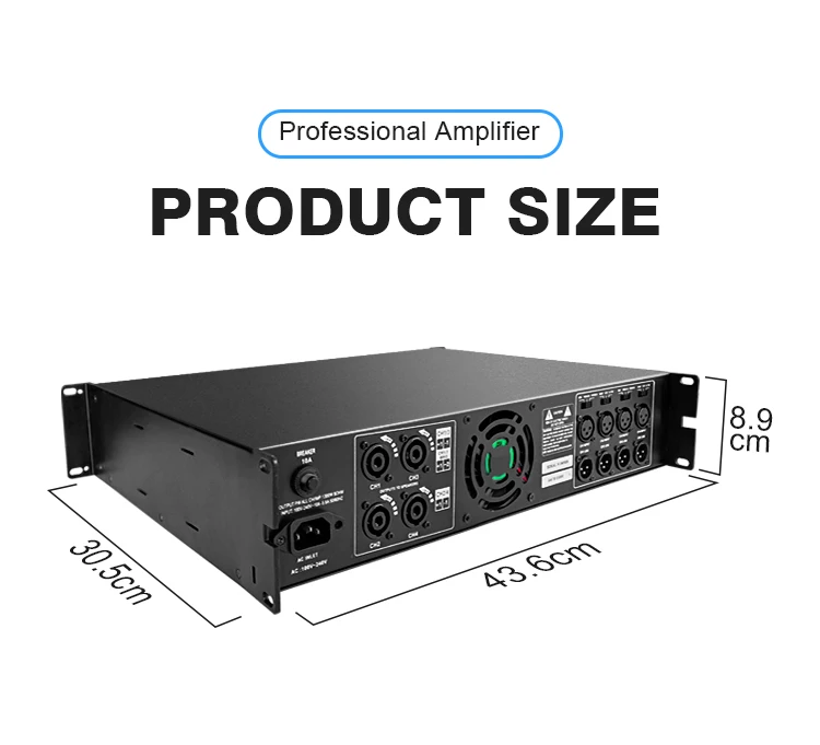 PFA8000M 4-Channel 6000W Power Amplifier with Variable Power Supply, Green Audio Power, PFC, and ...