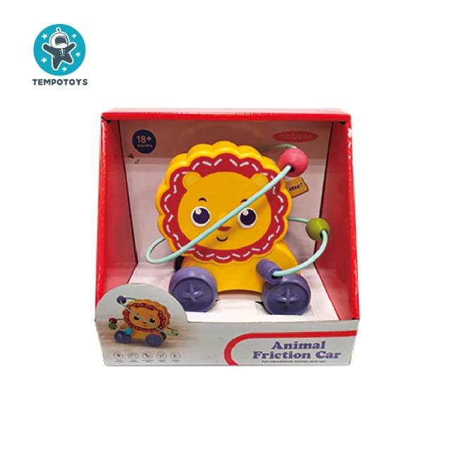 Cute Cartoon Animal Lion Elephant Bead Game Pull Rope Drag Toy Inertia ...